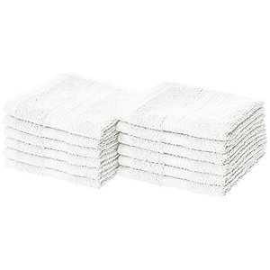 Amazon Basics Fade-Resistant Cotton Washcloth, 12-Pack, White, 12" L x 12" W