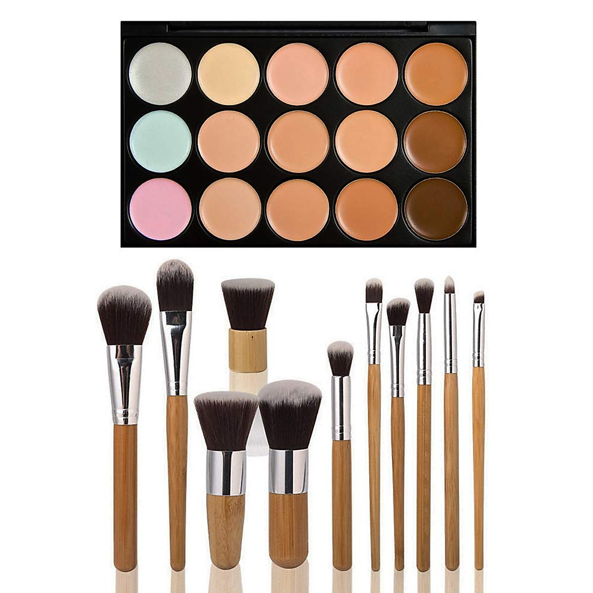 15 Colors Cosmetics Cream Contour Foundation Concealer Palette Kit with 11pcs Bamboo Brush