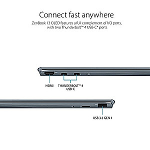 ASUS ZenBook 13 Ultra-Slim Laptop, 13.3” OLED FHD NanoEdge Bezel Display, Intel Core i7-1165G7, 8GB LPDDR4X RAM, 512GB SSD, NumberPad, Thunderbolt 4, Wi-Fi 6, Windows 10 Home, Pine Grey, UX325EA-ES71