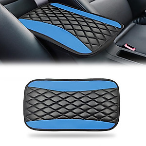 Car Center Console Cushion Pad, Accessories Interior Protection Universal Leather Waterproof and Anti-scratch Armrest Seat Box Cover Profector for Most Car,SUV, Vehicle (Blue)