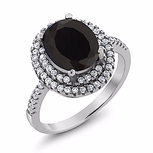 Gem Stone King 925 Sterling Silver Black Onyx Ring For Women (3.80 Cttw, Oval 9X7MM, Gemstone Birthstone, Available In Size 5, 6, 7, 8, 9)