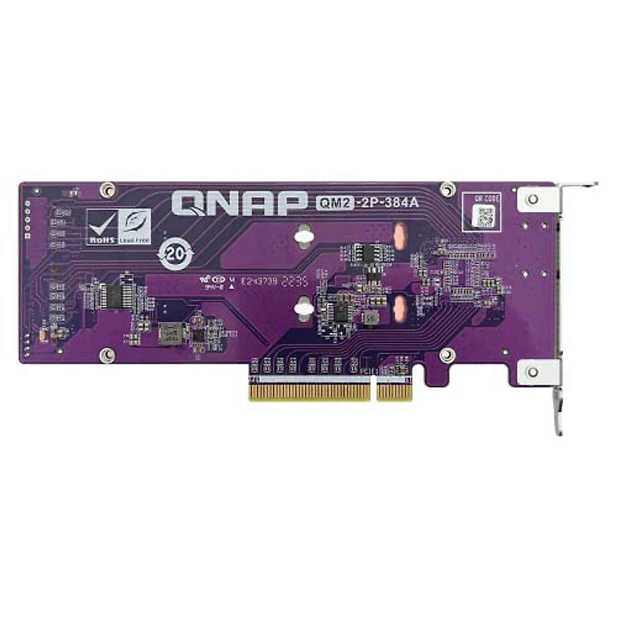 QNAP QM2-2P-384A Dual M.2 PCIe SSD Expansion Card, Supports up to Two M.2 2280/22110 Form Factor M.2 PCIe (Gen3 x4) SSDs, PCIe Gen3 x8 Host Interface, Low-Profile Bracket pre-Loaded, 2 x SSD