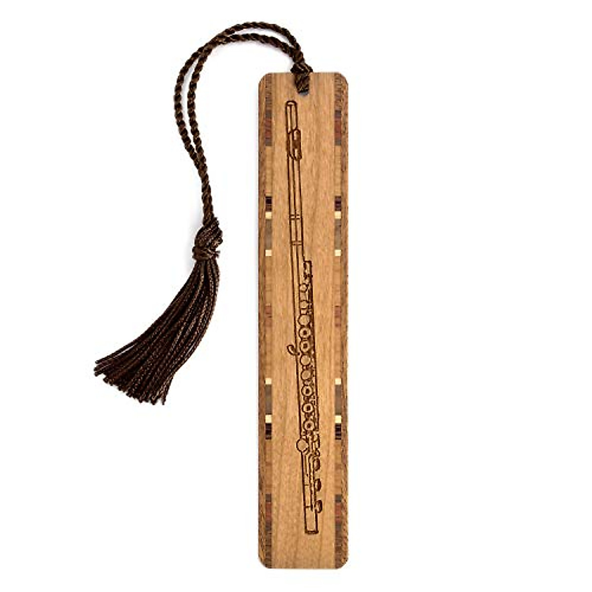 Flute Woodwind Classical Musical Instrument Engraved Wooden Bookmark with Tassel - Also Available for Personalization -Made in USA