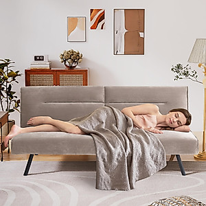 AMICLIBER Convertible Sofa Memory Foam Futon Sofa Bed Sleep Plitback LoveSeat Daybed Sofa for Living Spaces,Apartment,Khaki