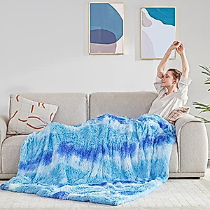 BEAUTEX Faux Fur Throw Blanket, Soft Sherpa Fluffy Blankets, Warm Thick Plush Flannel Blanket, Luxury Fuzzy Blankets for Home Room Decor, Shaggy Cozy Throw Blanket for Couch Sofa Bed Blue, 50x 60