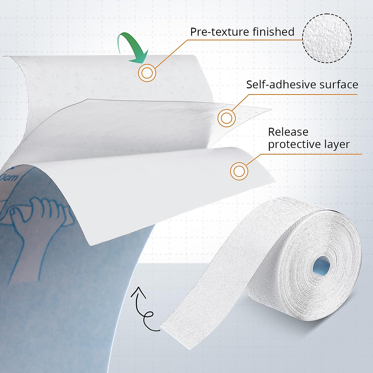 Innconee Self Adhesive Crack Tape 1.5'' x 32' Textured Roll Crack Tape Paintable for Walls, Diatom Mud Finish Texture Tape for Drywall Crack Repair