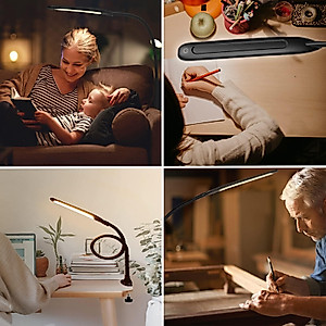 YOUKOYI Desk Lamp with Clamp, Swing Arm Lamp, Flexible Gooseneck Architect Table Lamp - Stepless Dimming, 3 Color Modes, Touch Control, 9W, 1050LUX Eye-Care for Study/Reading/Office/Work (Black)