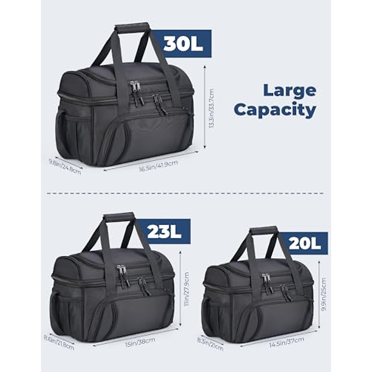 DEERFAMY Super Large Lunch Bag Insulated Cooler Bag Lunch Bag for Women Men, Lightweight Soft Cooler Bag Portable for Work Travel Road-Trip Sport Camping Picnic Black