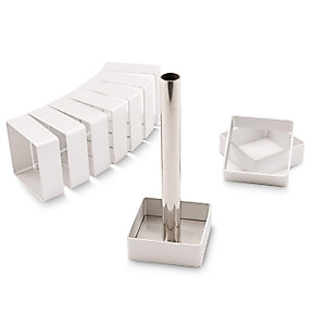 Prettyard Square Shape Aluminium Alloy Pineapple Cake Mold (Small Cake Mold) with Stainless Steel Pusher & Lifter Press Set DIY Dessert Molds Cookie Cutter (10xMolds+1xPress)