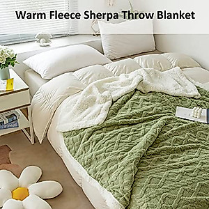 Plush Thick Sherpa Throw Blanket - Soft Warm Breathable Fleece Velvet Blanket with 3D Stylish Cable Pattern for Bed Sofa Recliner Chair - Fluffy Throw Size 50"×60", Sage Green