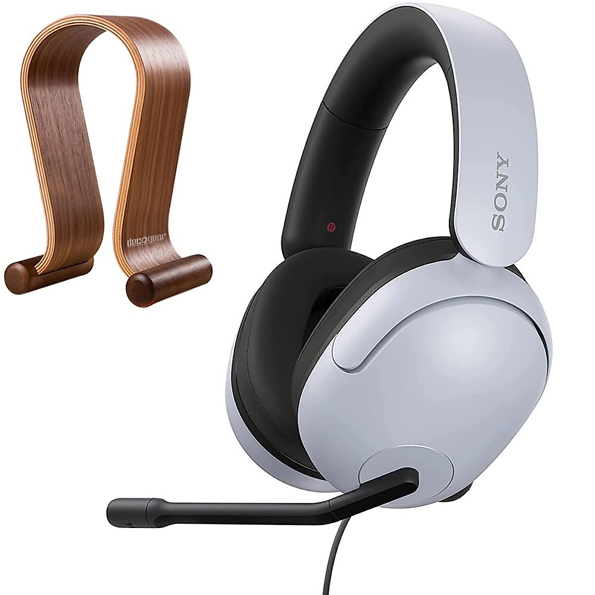 Sony MDRG300/W INZONE H3 Wired Gaming Headset, White Bundle with Deco Gear Wood Headphone Display Stand Secure Tabletop Holder