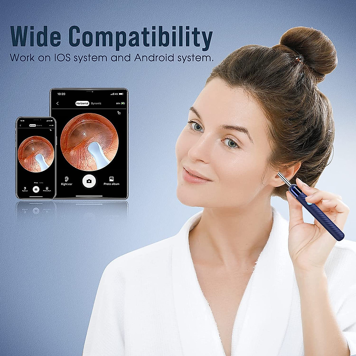 Ear Wax Removal, Ear Cleaner with Camera with 1080P, Otoscope with Light, Ear Wax Removal Kit with 6 Ear Pick, Ear Camera for iPhone, iPad, Android Phones (Blue)