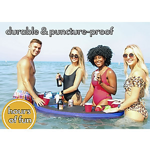 Polar Whale Giant Blue and Black Floating Bar Table Tray Bartender Drink Holder for Pool or Beach Party Float Lounge Refreshment Durable UV Resistant Foam 15 Compartment with Cup Holders 5 Feet Long