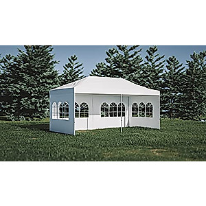 LEISURELIFE Outdoor Pop Up 10'x20' Canopy Tent with Sidewall - Folding Commercial Gazebo Party Tent Blue Red White with Wheeled Carry Bag (4 Sidewalls, White)