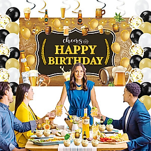 LXlucktim Beer Birthday Party Decorations for Men, 110 Pcs Aged to Perfection Party Supplies Balloons Garland Arch Kit for Mens 30th 40th 50th - Backdrop, Toppers, Balloon, Hanging Swirls
