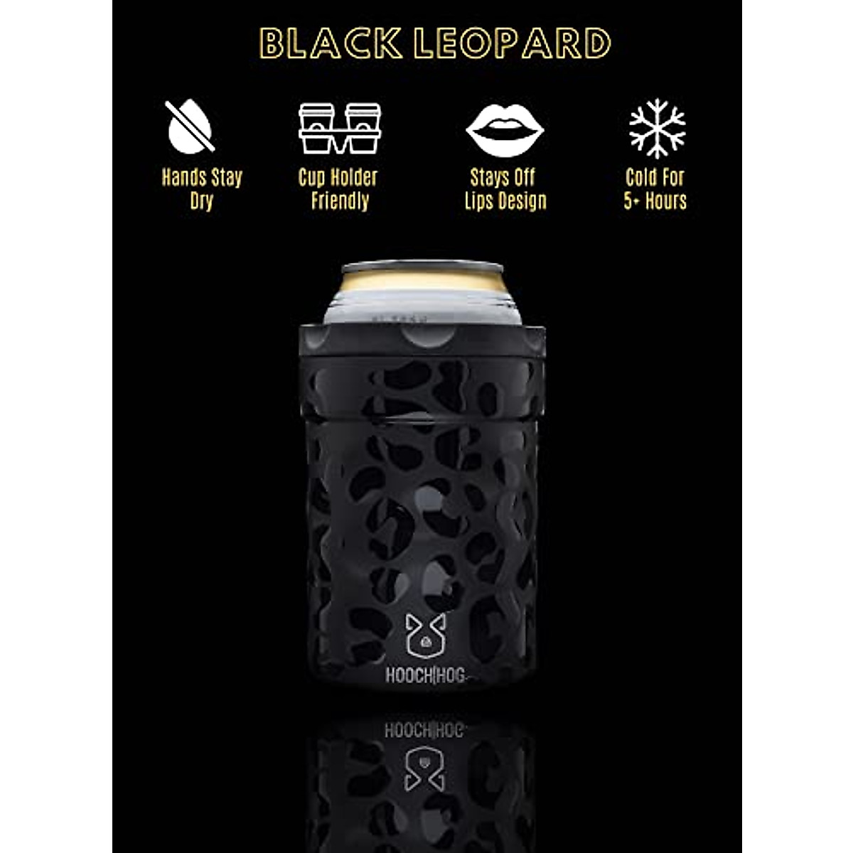 Hooch|Hog Soda Can Holder & Beer Coozies For Bottles & Cans | Can Cooler Insulated for 12 oz. Standard Size Cans | "The Shorty" Collection (Black Leopard)