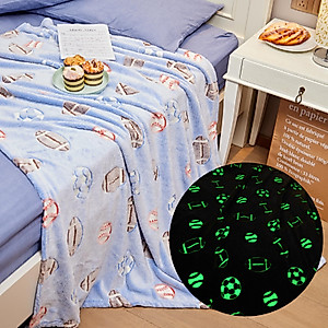 ALFUN Soccer Gifts Set for Kids, Soccer Blanket 50"*60", 50 Pieces Soccer Stickers, Soccer Bracelet & Greeting Card, Soccer Gift Bags for Boys Girls