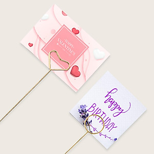 Andibro Metal Floral Place Card Holder, 40 Pcs 11.8 Inch Golden Round Heart Shape Flower Picks Clips Picture Holders Photo Clip for Flower Arrangement Bouquet Wedding Decor