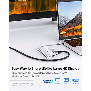 LENTION USB C Hub with 4K HDMI, 3 USB 3.0, SD/Micro SD 3.0 Card Reader, Compatible 2023-2016 MacBook Pro, New Mac Air/Surface, Chromebook, iPhone15 or More, Stable Driver Adapter (C34, Silver)