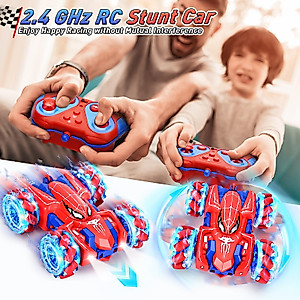 Beiqiden Spider Remote Control Car for Boys 4-6,360° Rotating Double-Sided Rechargeable RC Stunt Cars with Cool Headlights,2.4Ghz 4WD Off-Road Racing Cars for Kids Age 4 5 6 7 8 9 10 11 12 (Red1)