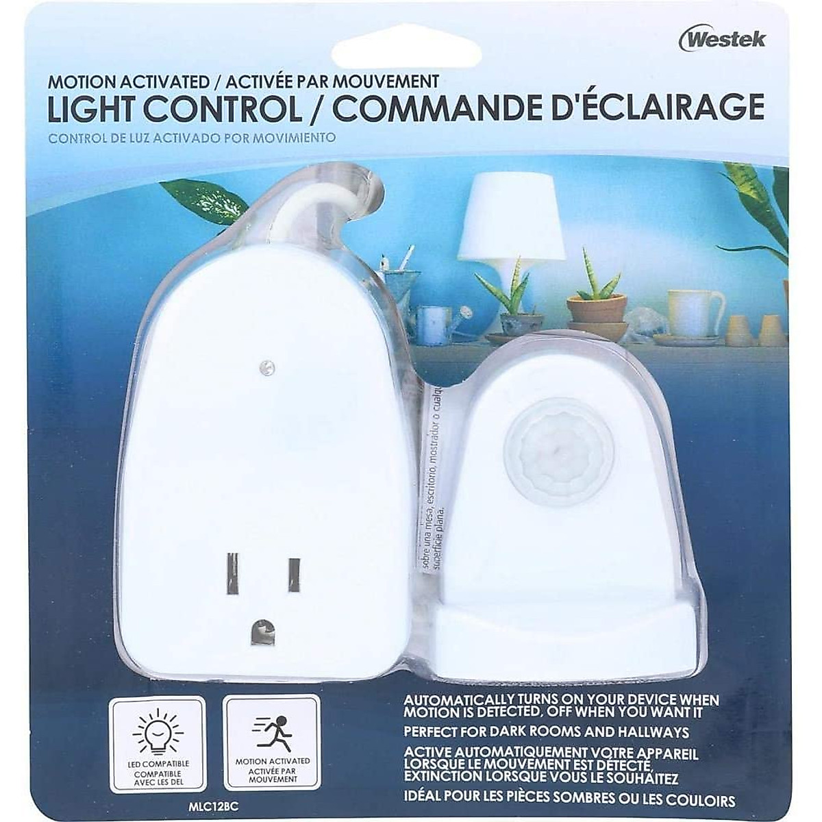 Westek MLC12BC-4 Indoor Plug-in Corded Motion Activated Light Control, 1 Count (Pack of 1), White