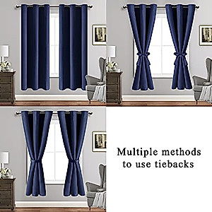 JIUZHEN Blackout Curtains with Tiebacks - Thermal Insulated, Light Blocking and Noise Reducing Grommet Curtain Drapes for Bedroom and Living Room, Set of 2 Panels, 42 x 63 Inch Length, Navy Blue