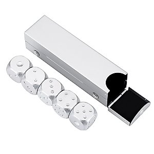 5pcs Table Game Dice, Aluminium Alloy Table Game Poker Games Dices Set with Storage Box for Table Games Poker Monopoly(Silver-Rectangle Box)