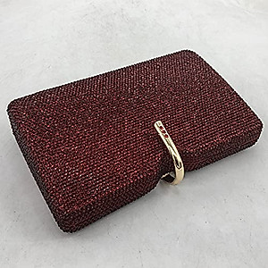 Elegant Women Crystal Evening Bags Wedding Cocktail Party Diamond Clutch Handbags (Wine Red)