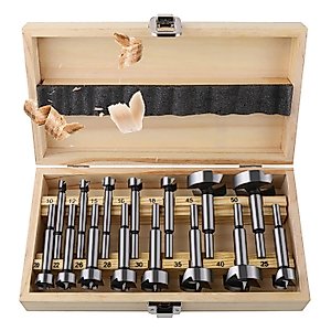 uyoyous Forstner Drill Bit 15 Pcs 2/5 to 2 Inch Carbon Steel Wood Drill Press Woodworking Hole Saw Set Wood Cutter Auger Opener Round Shank Drilling Cutting Tool in Wooden Box Storage (Metric 10-50mm)