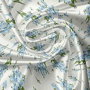 Ambesonne Ivory and Blue Valance & Tier Curtain 3 pcs Set, Forget-me-not Flowers Pattern Fresh Foliage on Ivory Backdrop, Window Treatments for Room Kitchen Decor, 55" x 24", Pale Blue Ivory and Green