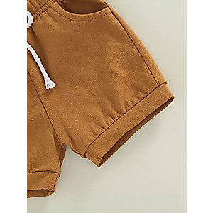 Toddler Baby Boy Summer Clothes Short Sleeve Stripes T-Shirt Shorts Set 2 Piece Outfit Brown 18-24 Months