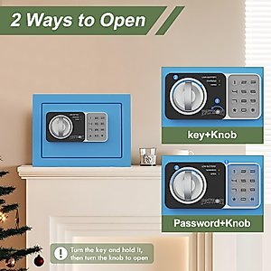 PATRON small safe box with key，mini safe for money，small coin safes for home with code，little jewelry lock box for kids，Wall or Cabinet Safe for personal items，0.236 Cubic Feet Blue