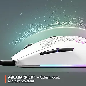 SteelSeries Aerox 3 - Holey RGB Gaming Mouse - Ultra-lightweight Water Resistant Design - 8,500 DPI TrueMove Core Optical Sensor - Snow
