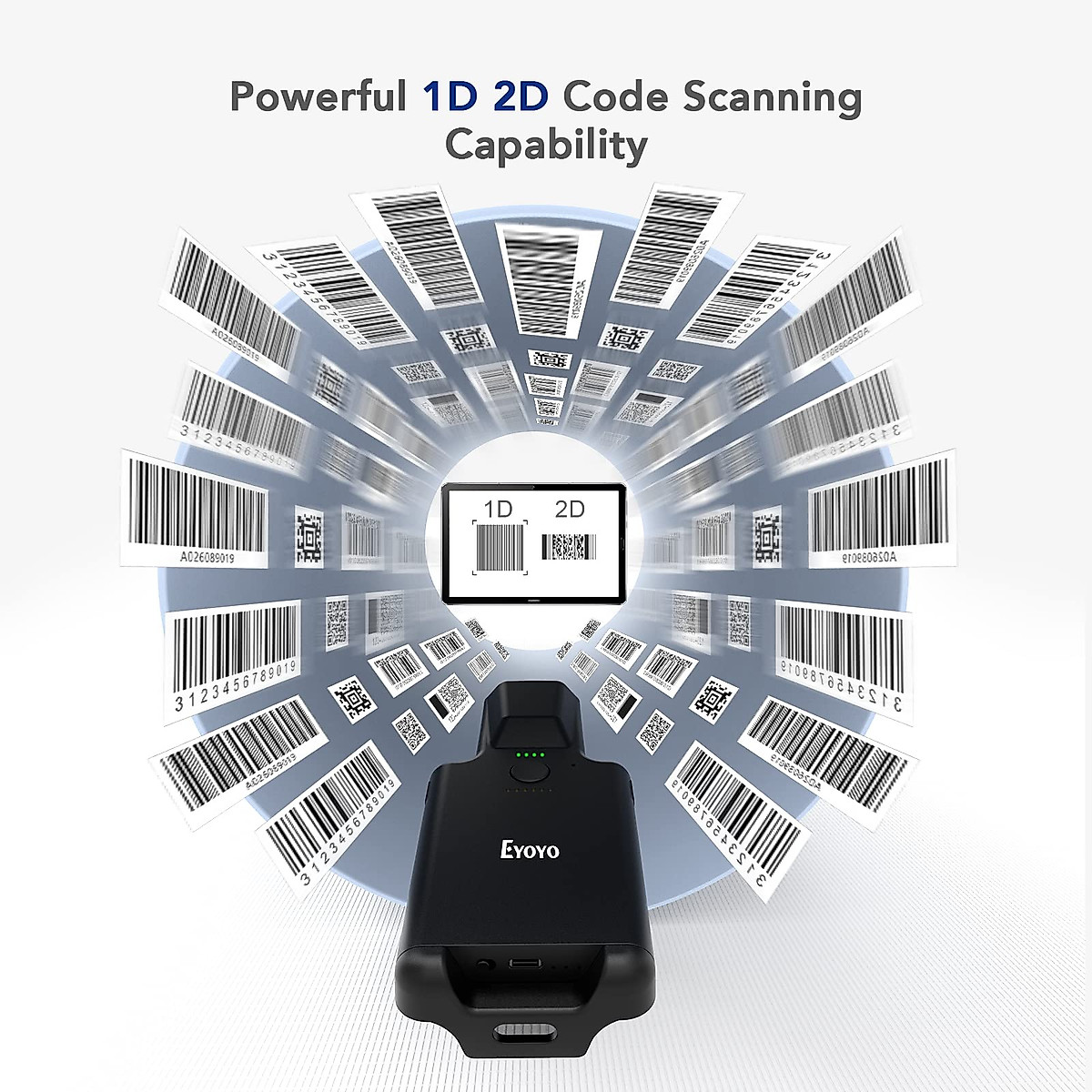 Eyoyo 2D Bluetooth Barcode Scanner Compatible with iPad, Tablet, iPhone, Android Phone, 3000mAh Rechargeable Battery, Portable Wireless 1D QR UPC Bar Code Reader for Library Book Warehouse Inventory…