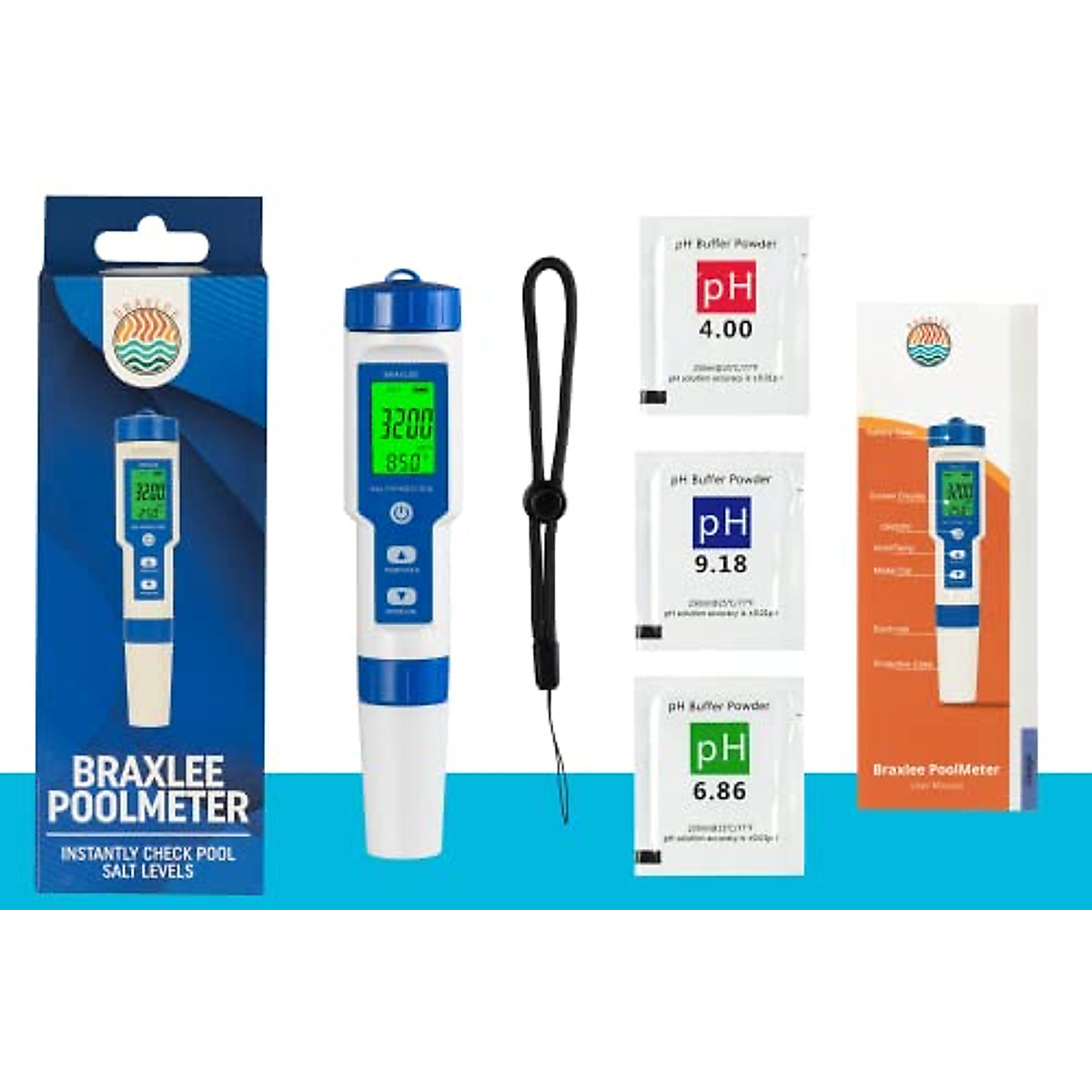Pool Salt Tester & PH Digital Meter, Braxlee Saltwater Pool and Hot Tub All in one Smart Digital Solution