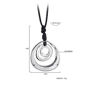 welbijoux Long Pendant Necklaces Silver Pendant Natural Black Rope Chain Bohemian Necklace for Women with Gift Box