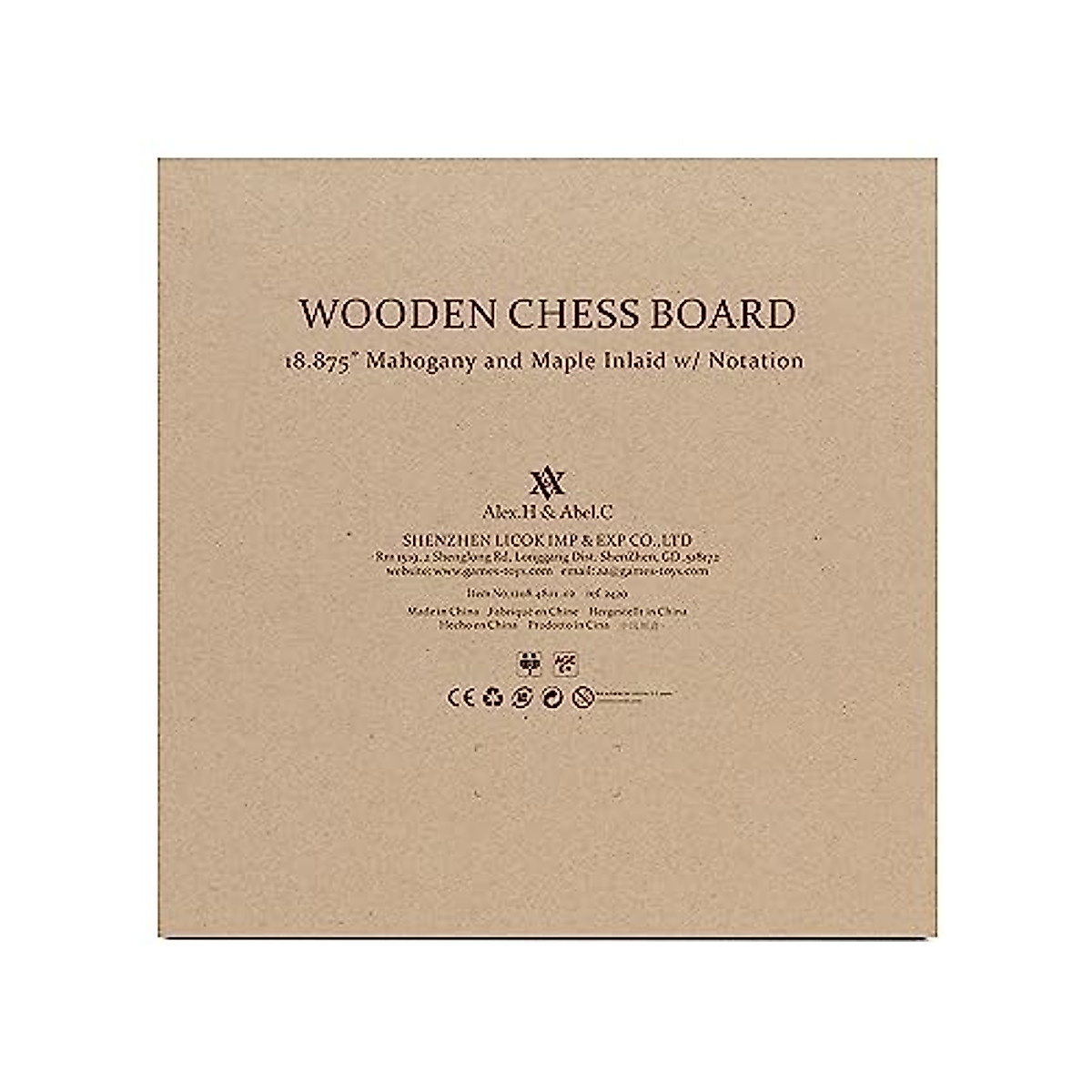 A&A 18.875" Professional Wooden Tournament Chess Board/Mahogany & Maple Inlaid /2.0" Squares w/Notation