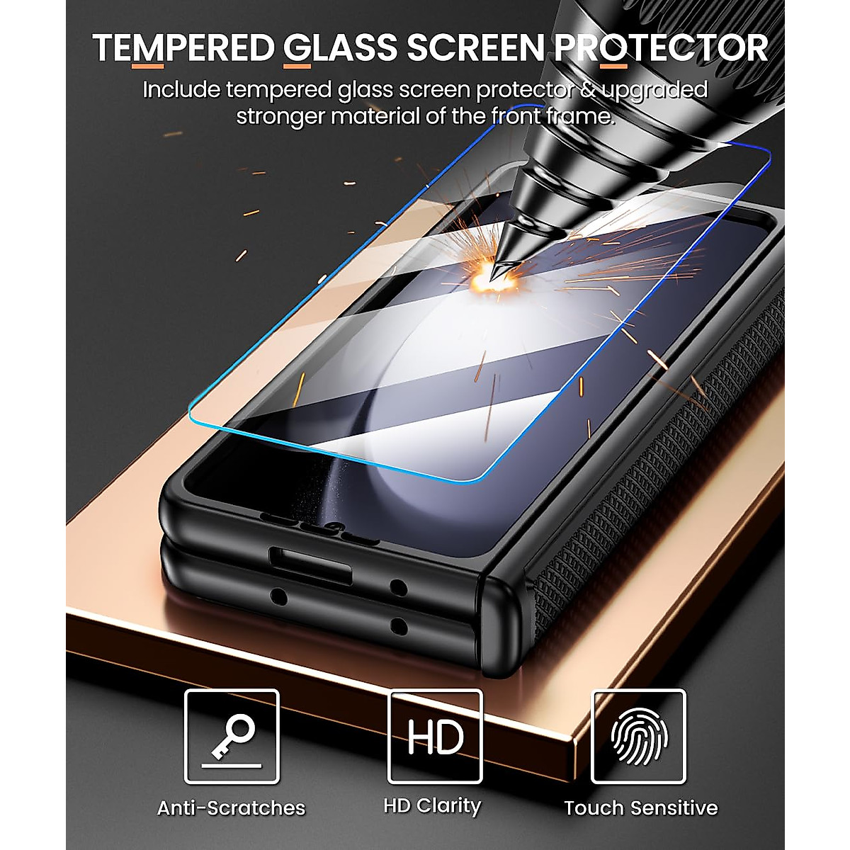 Upgraded for Galaxy Z Fold 5 Case, Samsung Fold 5 Case with Screen Protector, Kickstand Ring Holder, Slide Camera Cover and Hinge Protection - Shockproof for Z Fold 5 5G Phone - Black