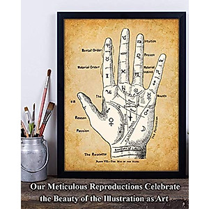 Palm Reading Divination Chart - Classic Fortune Teller Decor, Chiromancy Wall Art, Gift for Oddity Palm Readers, Palmistry and Astrology Fans, 11x14 Unframed Art Print Poster