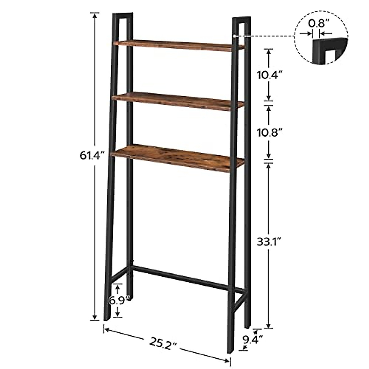 HOOBRO Over The Toilet Storage, 3 Tier Over Toilet Bathroom Organizer with Adjustable Feet, Industrial Multi-Functional Toilet Rack, Bathroom Storage Organizer, Easy to Assemble, Rustic Brown BF42TS01