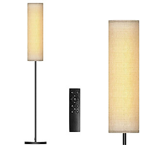 Tedgor Floor Lamp for Living Room, Adjustable LED Floor Lamp with Remote Control, Tall Modern Standing Lamp with Beige Lamp Shade, 12W LED Soft Light for Bedroom,Reading, Study Room Black