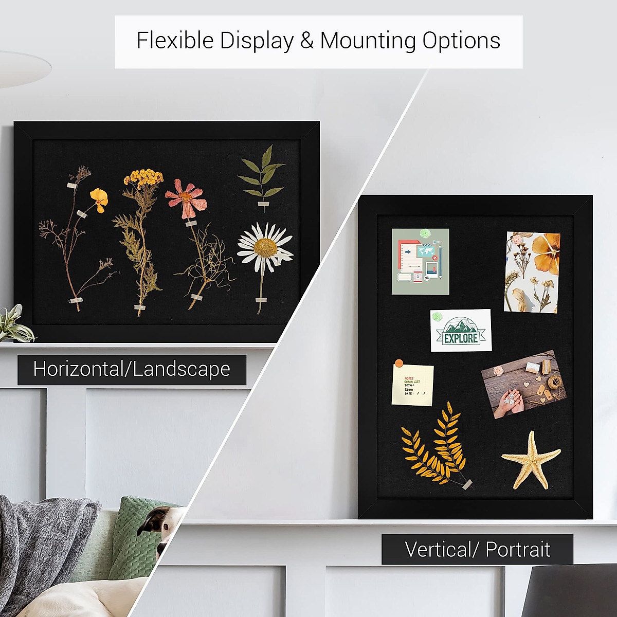 Board2by Black Cork Board Bulletin Board with Linen, Wood Framed 30" x 20" Corkboard, Office Board for Wall Decor, Wall Mounted Pin Board Picture Board with 20 Pushpins for School, Home & Office