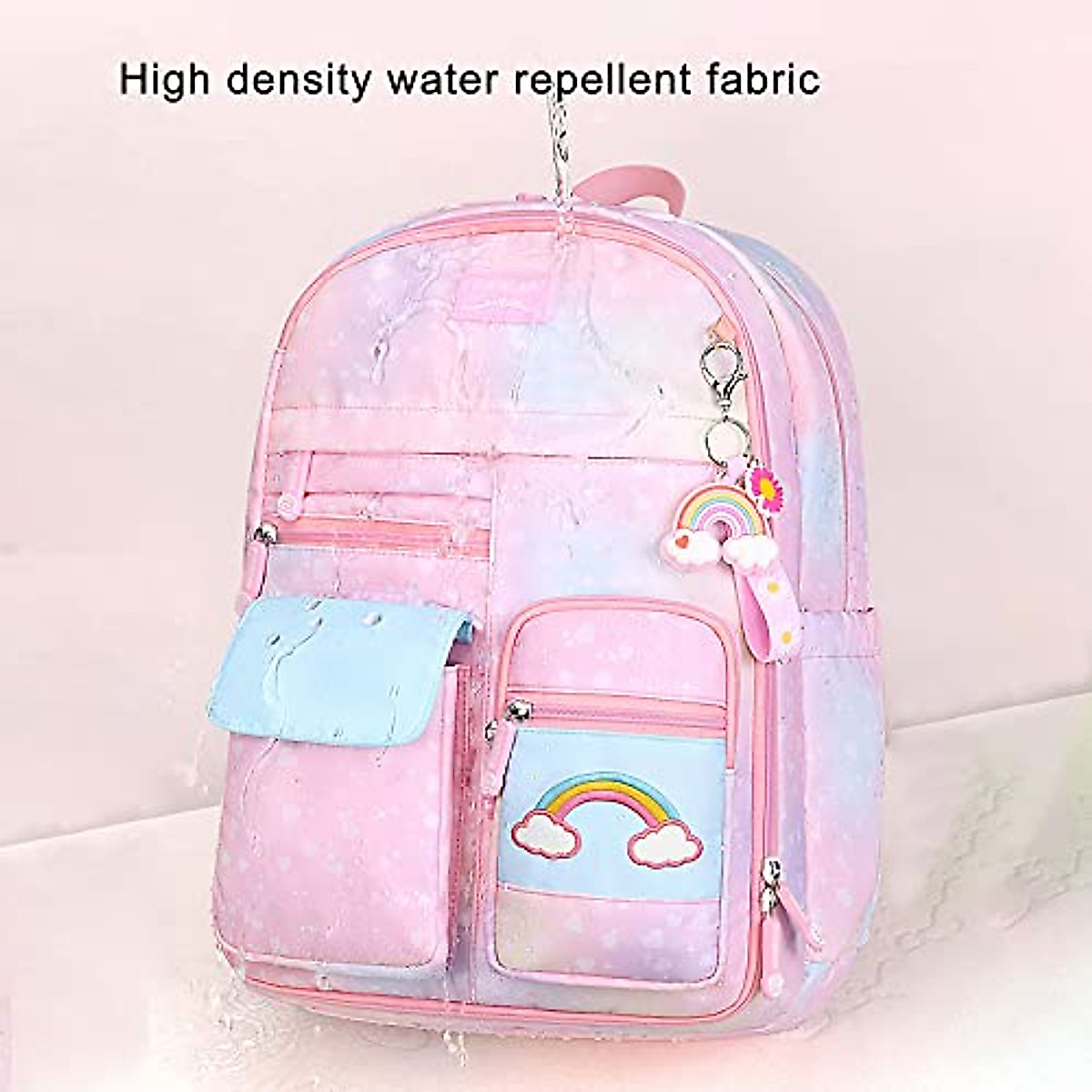 Godchoices Rainbow Backpack for Girls, Large Capacity School Laptop Backpacks Preschool Kindergarten Bookbag