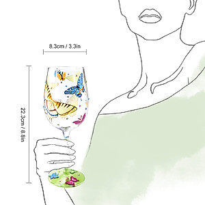 NymphFable Hand-painted Wine Glass Colorful Butterflies Artisan Painted Glass 15 oz Novelty Gift for Birthdays,Weddings,Valentine's Day