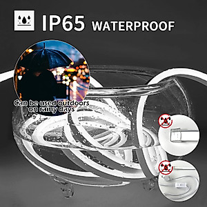 qnnp LED Neon Rope Light 16.4ft/5m LED Lights Strip AC110-120V Waterproof Cuttable Flexible Neon Strip Lights for Indoor&Outdoor Decoration Kitchen Bedroom Garden Hotel (Power Adapter Included)