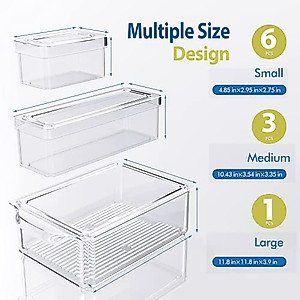 Set of 10 Refrigerator Organization Bins with Lids, Clear Fruit and Vegetable Storage Containers Fridge Organizer, Acrylic Stackable Kitchen Fridge Organizers and Storage Cabinets
