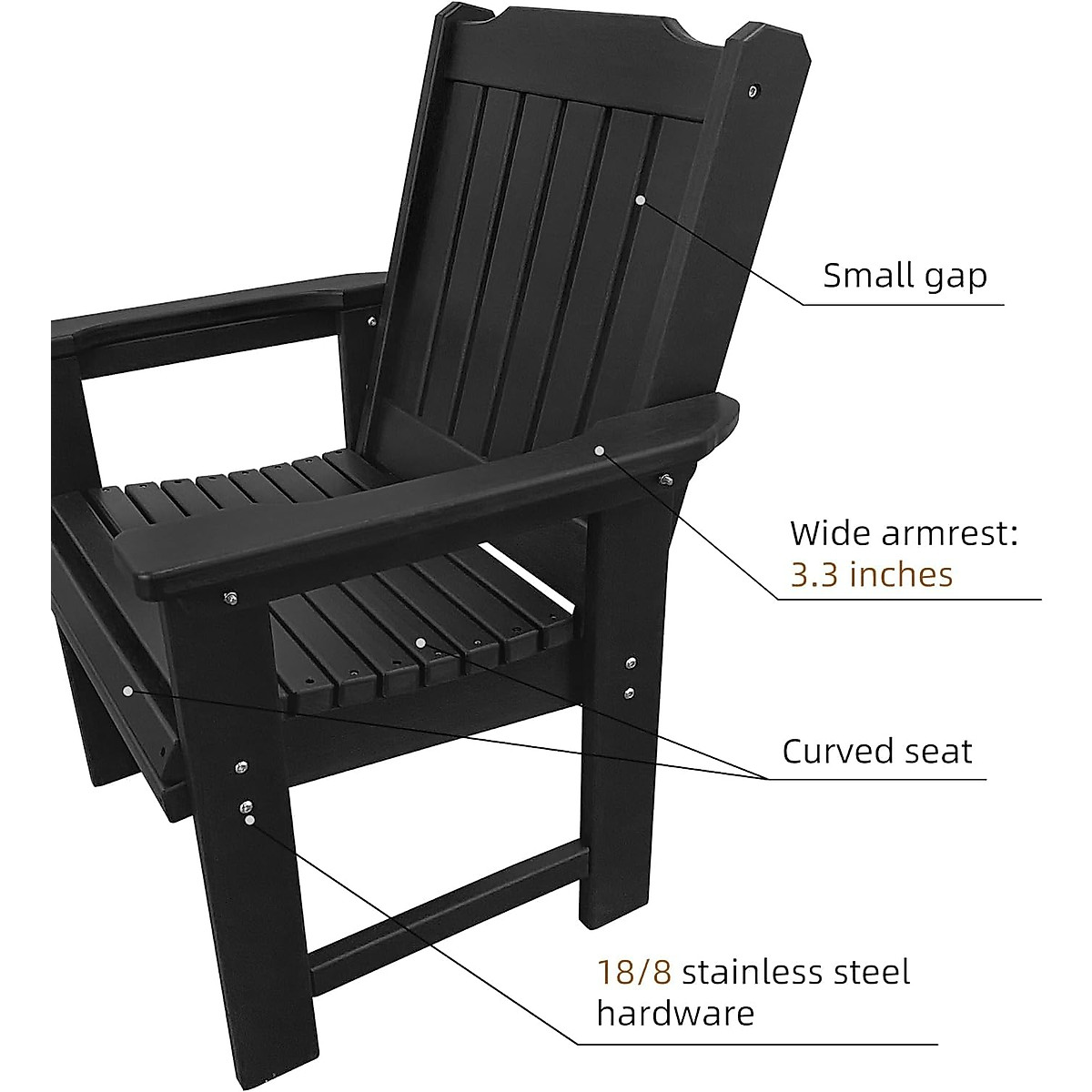 Fortune Candy HDPE Patio Dinning Chair, Outdoor Chair with 18/8 Stainless Steel Hardware, Heavy Duty 600 LBS, for Outdoor Patio Garden Yard (Carbon Black)