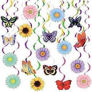 35 Pieces Butterfly Hanging Swirl Decorations and Sun Flowers Hanging Swirl Decorations, Summer Spring Party Hanging Ceiling Wall Decor for Home Baby Shower Birthday Wedding Themed Party Decoration