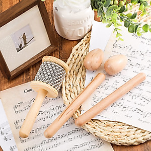 Nuanchu 5 Pcs Wooden Hand Percussion Instrument Set Mini Wooden Cabasa with Stainless Steel Breads Musical Latin Instrument Classical Wood Percussion Claves Rhythm Sticks Egg Shakers for Adult