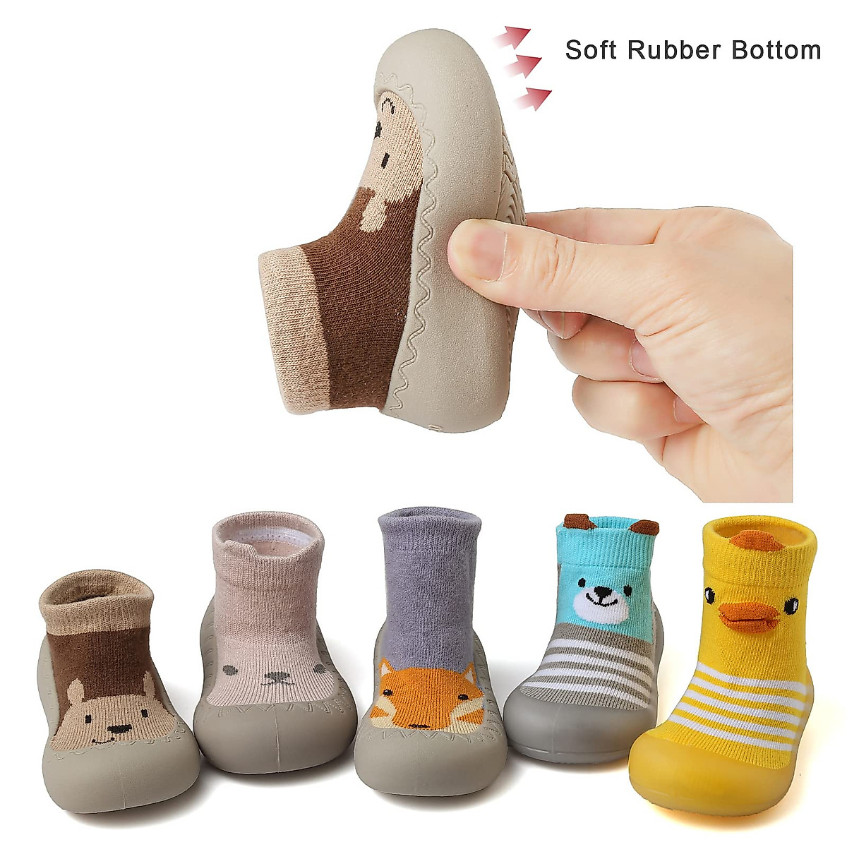 Baby Sock Shoes Toddler Cartoon Soft Rubber Sole Non Slip Indoor Floor Slipper for Infant Boys Girls First Walking Trainers Shoe Brown Bear 22